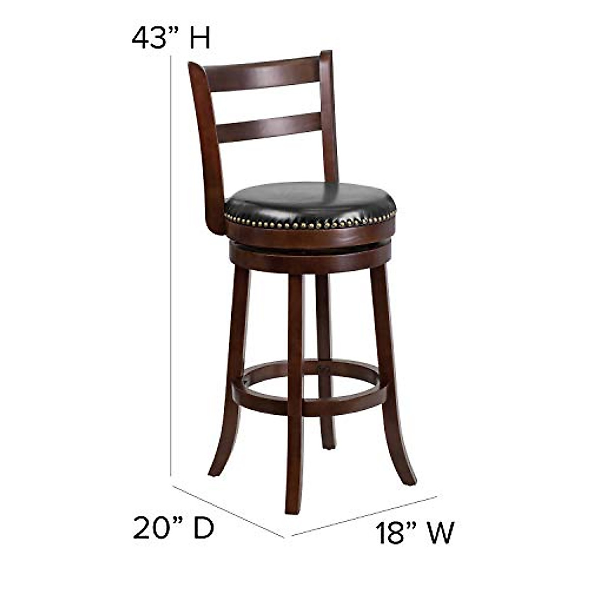 Flash Furniture Becca 30'' High Cappuccino Wood Barstool with Single Slat Ladder Back and Black LeatherSoft Swivel Seat