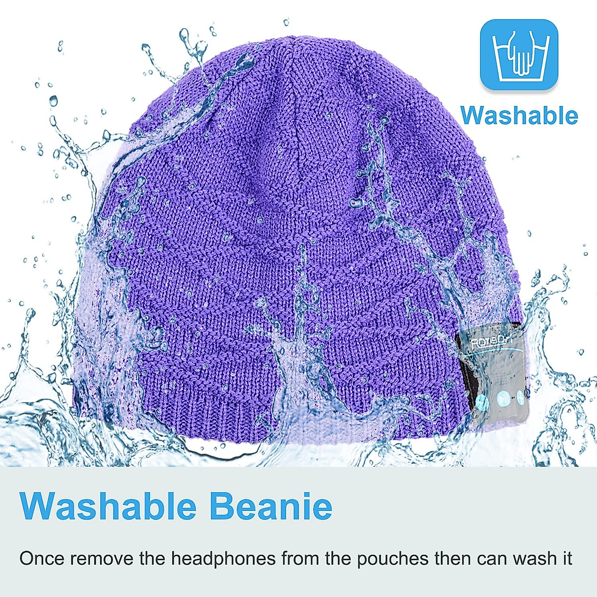 Rotibox Winter Washable Bluetooth Music Beanie Luxury Soft Warm Skully Knit Hat Cap w/Wireless Headphone Headset Earphone Microphone Hands Free for Excrise Gym Sports Fitness Running Skiing - Purple