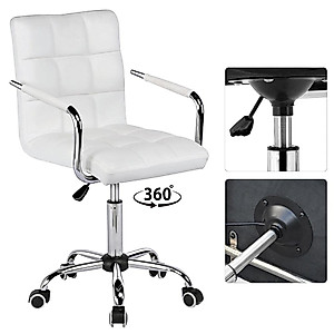 Yaheetech Adjustable Swivel Chair Faux Leather Computer Office Desk Chair Gas Lift Chrome Base On Wheels White