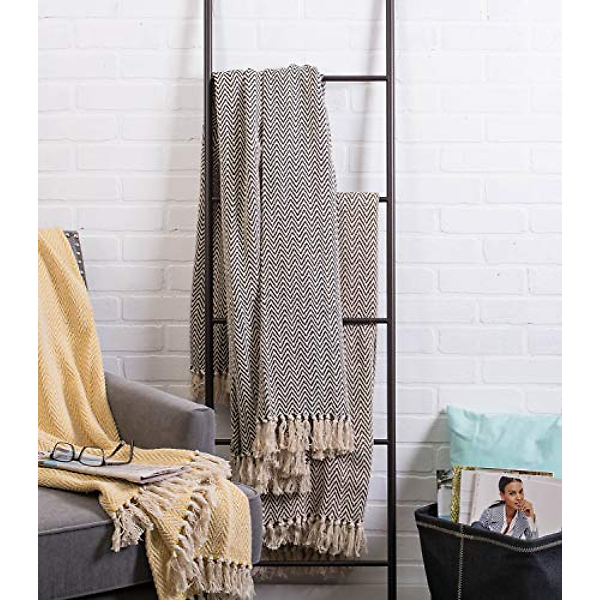 DII Chevron Throw Collection Handloomed Cotton, 50x60, Black