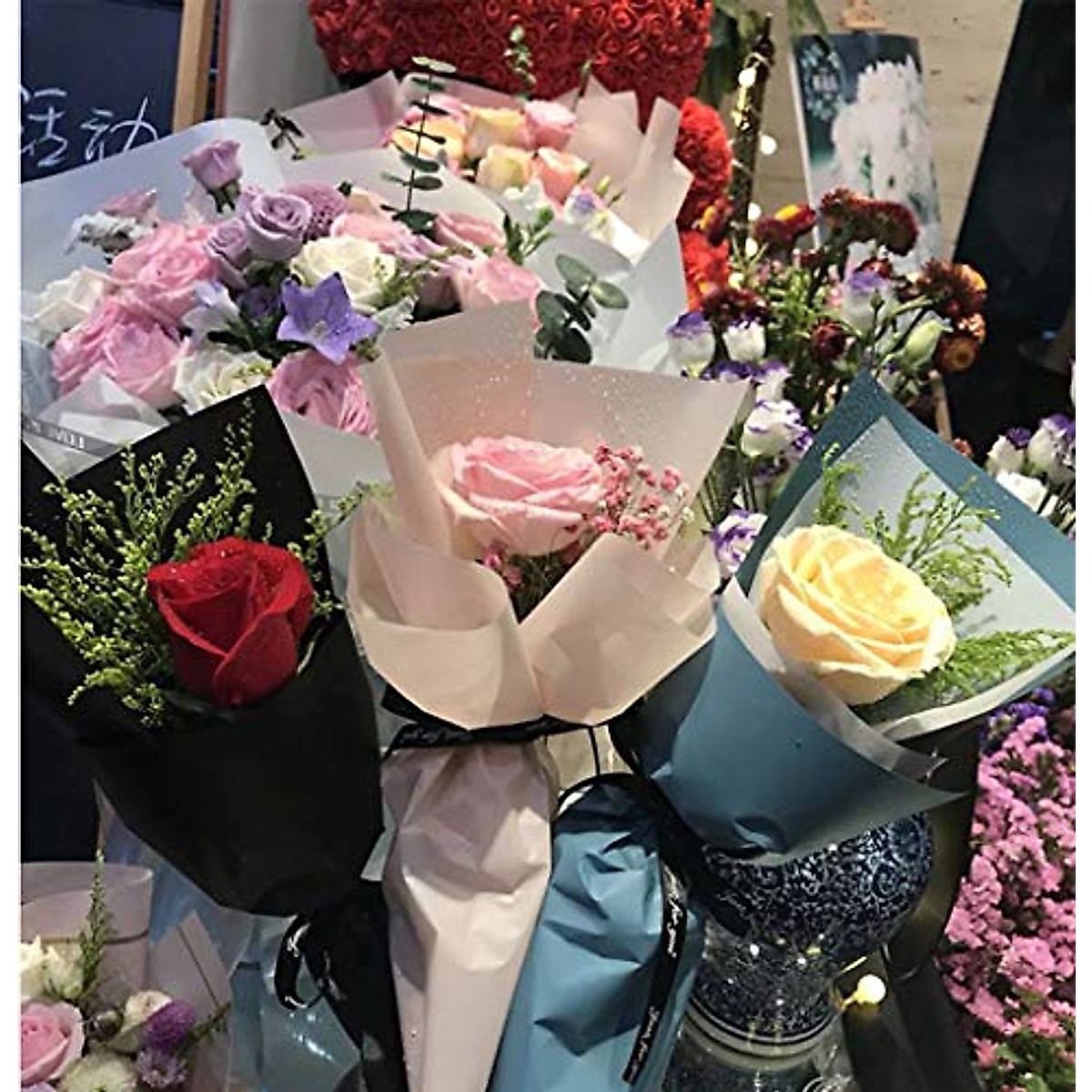 BBJ WRAPS Korean Flower Wrapping Paper Roll Florist Bouquet Supplies Waterproof Floral Wrapping Paper For Fresh Flowers, 23.6 Inch x 66 Feet (Black)