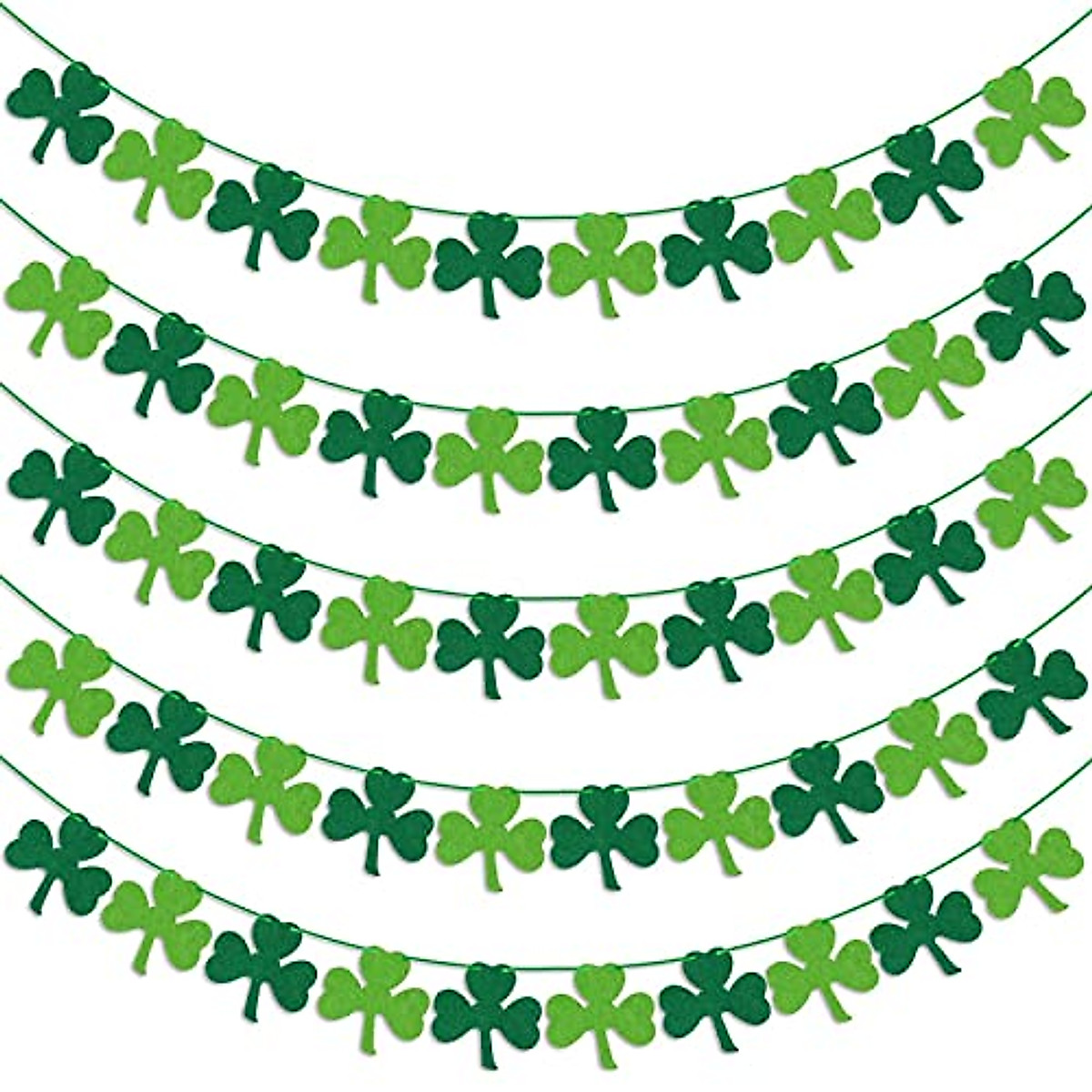 Shamrock Clover Felt Banner Garland Pack of 5, St Patricks Day Decorations-Assembled-Irish Lucky Day saint patricks day decor