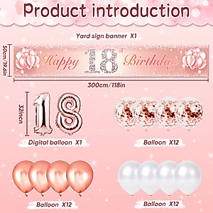 Happy 18th Birthday Banner Large Yard Sign Banner with Birthday Balloons Kit Set Rose Gold Cheer to 18 Years Old Birthday Party Decorations Supplies for Girls Photography Backdrop Decor