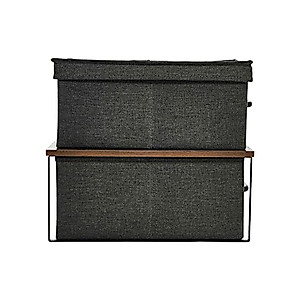 Household Essentials Stacking Storage Boxes with Laminate Top, Set of 2, Walnut