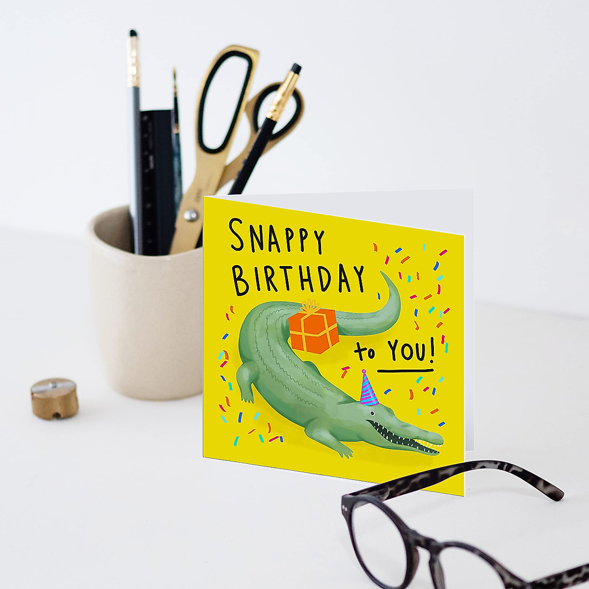 Old English Co. Snappy Crocodile Birthday Card - Fun Animal Pun Greeting Card for Adults and Children Birthday Wishes | Wildlife Jungle Themed Aligator Card | Blank Inside & Envelope Included