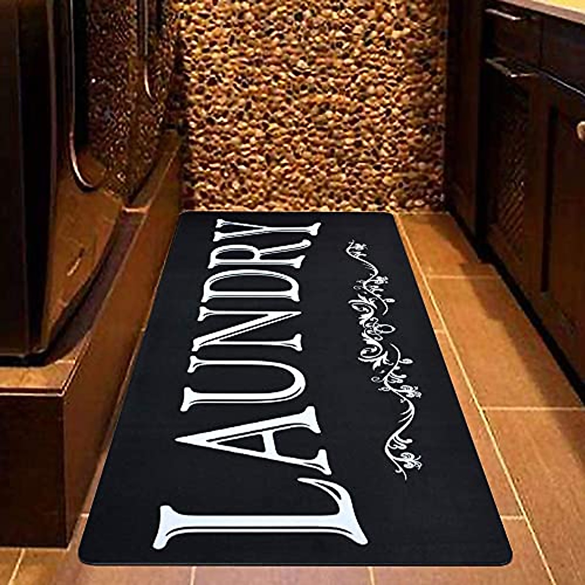 ABREEZE Black Laundry Room Runner Rug Laundry Room Rug Laundry Floor Mat Durable Washhouse Mat Black Rug Non-Slip Doormat Farmhouse Rug 20x59 Black Laundry Room Decor and Accessories