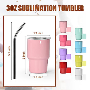 AGH 3 oz Mini Tumbler Shot Glass with Straw and Lid White Stainless Steel Sublimation Tumblers Double Wall Vacuum Insulated Cups, 6 Pack