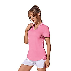 COOrun Women's Short Sleeve T-Shirt Quick Dry Athletic Running Workout Yoga Top Tee Tennis Shirts B_Peach Pink Large