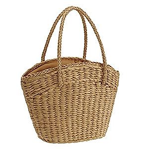 So'each Women's Handbag Wicker Woven Rattan Straw Tote Bag Basket Shoulder Bag Khaki