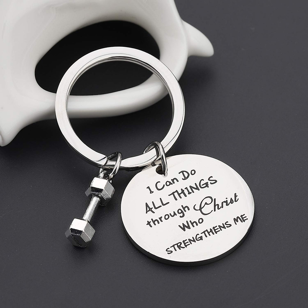 LQRI Workout Keychain Fitness Gift I Can Do All Things Through Christ Who Strengthens Me Bodybuilder Gift Trainer Gift
