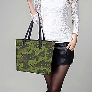Woodland Digital Camo Pattern Women's Tote Bag PU Leather Shoulder Bag Handbags Purse For Work Shopping Travel