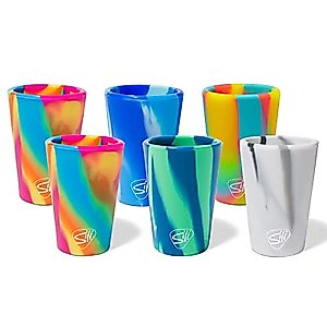 Silipint Silicone Shot-Glass Set: 6 Pack - Sugar Rush, Headwaters, Mountain Marble, Artic Sky & 2 Hippie Hops - 1.5oz