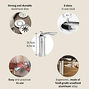 MARCATO Atlas Biscuit Maker Press, Made in Italy, Includes 20 Cookie Disc Shapes, Classic Silver