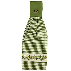 The Country House Wildflower Vine Floral Green Plaid 28 x 19 Fabric Hand Towel with Hanging Tab