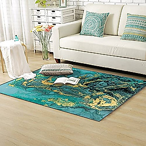 Area Runner Rug Non-Slip Throw Rugs Marble Abstract Acrylic Background Nature Blue marbling Artwork Carpet Playmat Yoga Indoor Floor Carpet Patio Door Mat for Living Room Home Decor