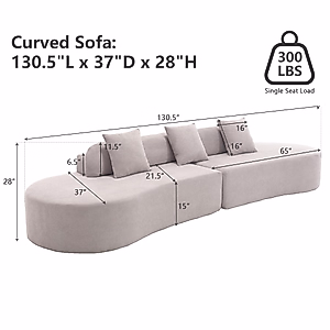 CALABASH 130.5" Oversized Curved Sofa, Modern Curved Sectional Sofa with 3 Pillows, Modular Deep Seat Terrycloth Fabric Sofa Couch for Living Room Furniture (Grey)
