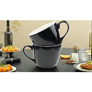 MECOWON 30 OZ Porcelain Coffee Mugs, Set of 2 Large Mugs for Soup, Cereal and Salad (black)