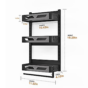 Supwunwang Magnetic Fridge Spice Rack Organizer，Magnetic Refrigerator Storage Rack with 3 Utility Hooks, 4 Tier Magnetic Paper Towel Holder, Multi Use Kitchen Rack Shelves [Matte Black] (Black)