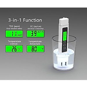 Attom Tech Water Quality Tester Kit, 3-in-1 TDS Meter, EC,Temperature Meter with LCD Back Light, 0-9999 ppm, ± 2% Accuracy Water Test Meter for Drinking Water, Aquariums, Hydroponics, Ro System, Pool