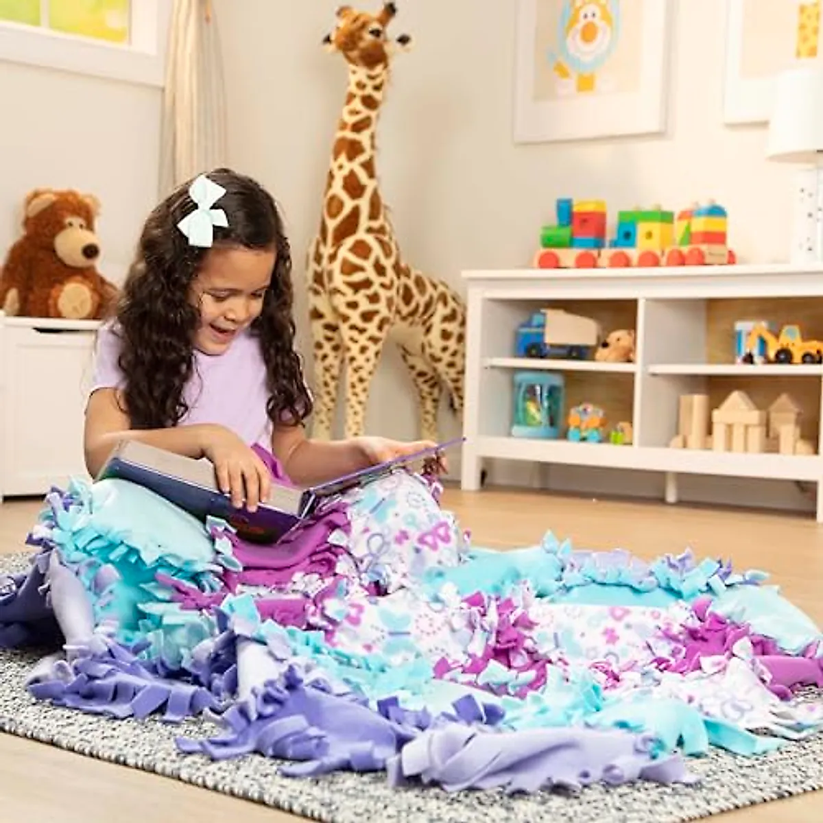 Melissa & Doug Created by Me! Butterfly Fleece Quilt No-Sew Craft Kit (48 Squares, 4 feet x 5 feet)