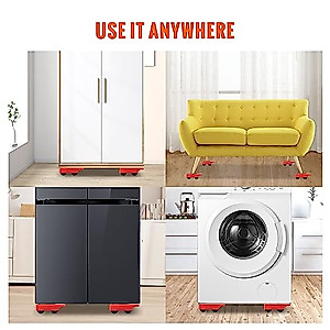 VEVOR Furniture Movers Slides Kit,4 Pack Appliance Roller with 4PP Wheels & 360° Rotation Non-Slip Cap and Heightening Pads,250Lbs Capacity Furniture Lift Mover Tool Set for Moving Heavy Furniture,Red