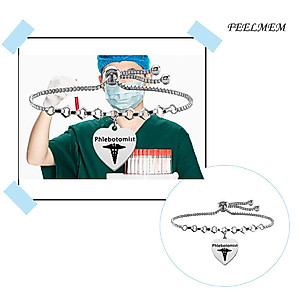 FEELMEM Phlebotomist Gifts Caduceus Charm Phlebotomy Slider Bracelet Nurse Phlebotomy Technician Hematologist Gift