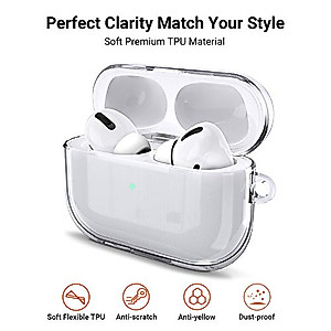 ULAK Compatible with Airpods Pro Case Clear, Designed Protective Cover Soft TPU Transparent Shockproof Case Accessories Keychain for Airpods Pro 1st Generation 2019 [Front Led Visible], Crystal Clear