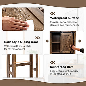 IFANNY Over The Toilet Storage Cabinet, Tall Bathroom Cabinet with Sliding Barn Door & 3-Level Adjustable Shelves, Freestanding 4-Tier Over Toilet Shelf, Farmhouse Bathroom Space Saver, Rustic Brown