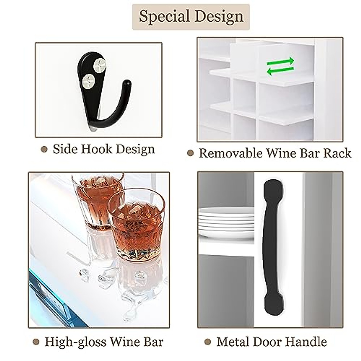 Vinctik 6&Fox Farmhouse LED Coffee Bar w/60000-color Lights,Power Outlet,7 Hooks,9Wink Racks,Adjustable Shelf for Tea Liquor Wine.Sliding Glass Door