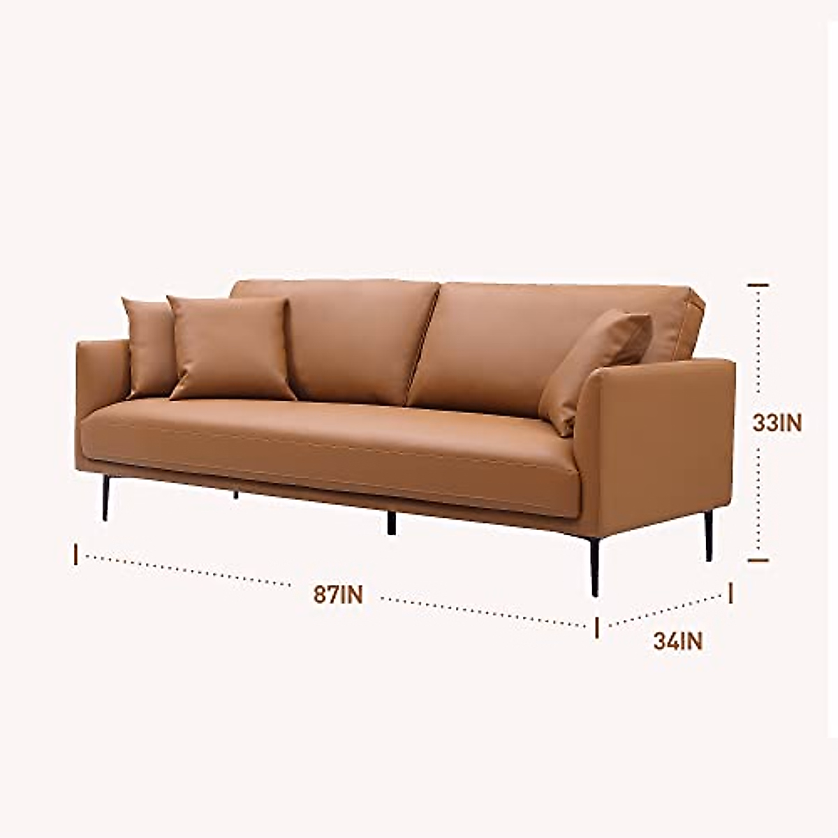 Acanva Luxury Mid-Century Modern Vegan Leather Single Cushion Living Room Sofa, 87" Couch, Mocha Bisque