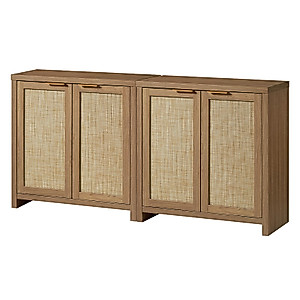 OAKHAM HOME Hampstead Storage Sideboard Cabinet with Rattan Doors and Adjustable Shelves, Buffet Kitchen Cabinet Cupboard Console for Living Room, Set of 2