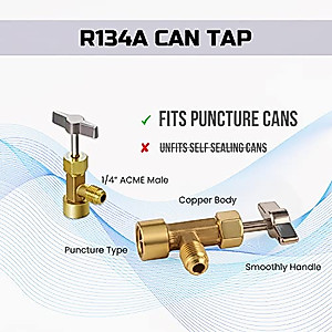 Lichamp A/C R134A Adapters with Puncture 134A Can Tap, AC 134 Quick Coupler Hose Connector Fitting Kit with Tank Adapter and Valve Core Remover, QA02