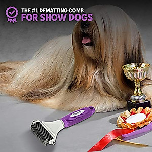Poodle Pet Dematting Comb for Dogs – Handheld Undercoat Dematter Rake Grooming Tool for Long or Short Hair