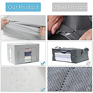 XULAN 66L Oxford Clothes Storage Bins, 2 Pack Large Metal Frame Storage Bins Stackable with Clear Window | Carry Handles for Seasonal Clothing, Bedding, Toys (Grey)