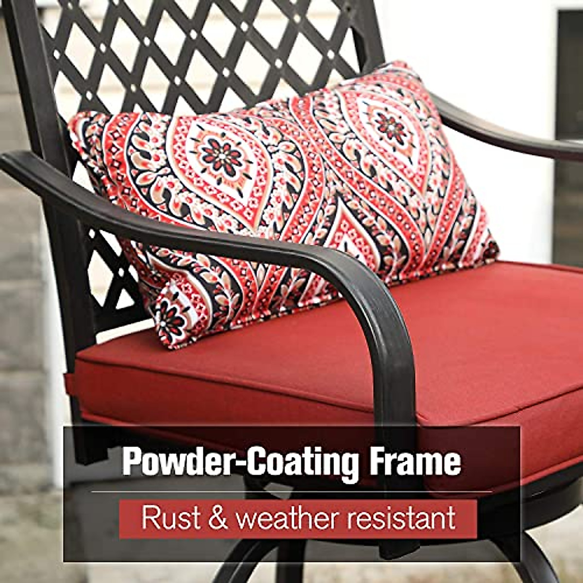 PHI VILLA Patio Stools Set of 4 with Red Cushions,Outdoor Metal Swivel Bar Height Chairs for Home Patio, Back Yard, Cafes, Bistro, Restaurants and Chic Bars