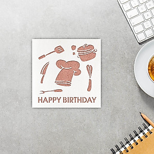 MAGJUCHE Rose Gold Chef Happy Birthday Card, Glitter Laser Cut Cooking Greeting Card For Women, Mom