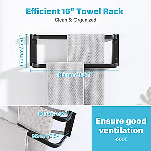 Mooche Double Bath Towel Bars Towel Racks for Bathroom,Wall Mount Towel Holder Heavy Duty 16-Inch Towel Hanger Rail Wall Mount, SUS304 Stainless Steel Matte Black