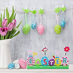 Happy St Patrick's Day Wooden Table Decorations and Happy Easter Centerpiece with Colorful Bunny and Eggs Signs
