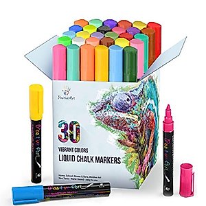 Positive Art Liquid Chalk Markers 30 Colors Bright Colors, Painting and Drawing For Kids and Adults, Window and Board Art For Bistros, Bars - Reversible Tip (Chalk Marker)