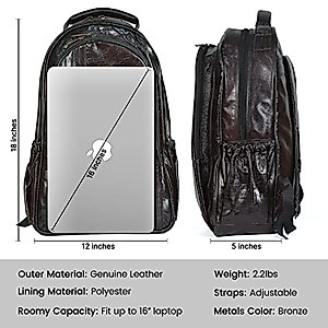 Leather Backpack for Men Women Large Capacity - Genuine Brown Travel 15.6 inch Leather Laptop Bag, Rucksack for Business, College, Casual Daypack