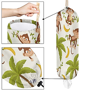 Animal Monkey Plastic Bag Holder, Tropical Banana Grocery Bag Storage Holder Hanging Garbage Shopping Bag Trash Bags Organizer for Kitchen Home