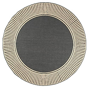 nuLOOM 7' Round Outdoor Area Rug, Casual Design With Striped Border, Stain Resistant, Highly Durable, For Patio, Balcony, Bedroom, Living Room, Dining Room, Bathroom, Dark Grey