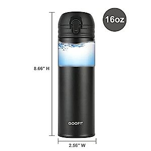 GOOFIT Water Bottle Double Wall Vacuum Insulated Thermos Beverage Coffee Bottle Stainless Steel Travel Mug Thermos Flask BPA Free Keeps Cold 24H Hot 24H 16 Oz Black