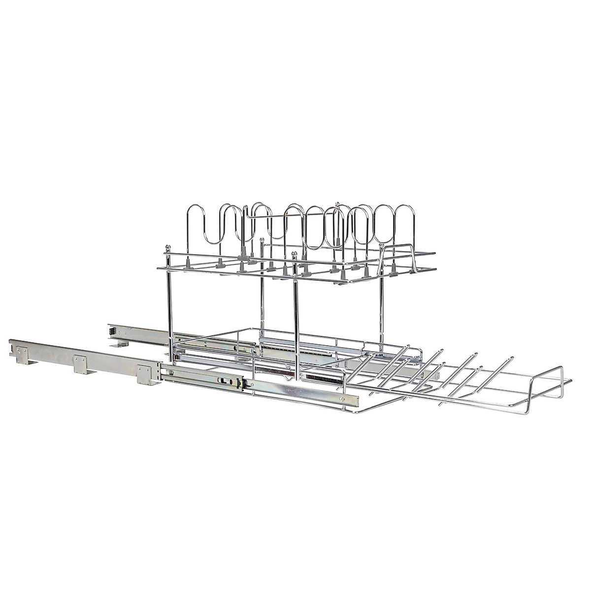 Household Essentials C42617-1 Glidez 2-Tier Pot and Lid Kitchen Cabinet Organizer | 21 in D x 14.1 in W x 16.2 in H | Chrome Wire, Silver