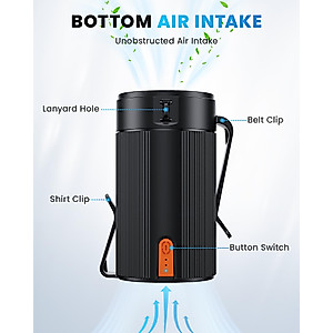 TEJINO Portable Fan, Personal Rechargeable Mini Waist Fan, 3000 mAh Battery Operated, Max 24H Working Time, 4 Speeds Clip Belt Fan for Outdoor, Indoor, Jobsite, Traveling, Gifts for Men - Black