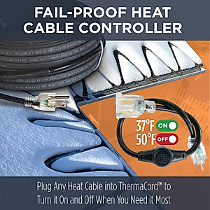 ThermaCord 120v Heat Cable Controller, Weatherproof Outdoor Thermostat, Energy-Saving, Turns Heat Cable On and Off Automatically, UL-Certified, Industrial Grade, Fits Outdoor Outlets, 16” Long