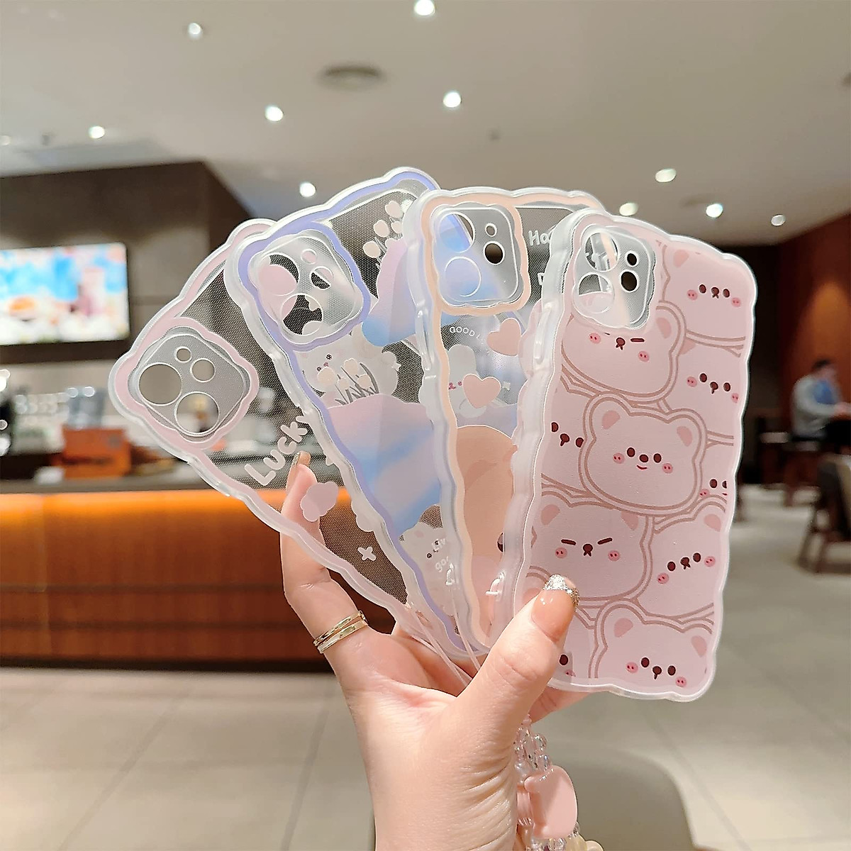 ZSYTZL Compatible with iPhone 11 Case Cute Cartoon Peach Rabbit with Cute Chain Design for Women Girls Aesthetic Kawaii Slim Soft TPU Transparent Case for iPhone 11-Peach Rabbit