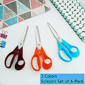 Scissors,Office Scissors All Purpose Ergonomic Design Comfort-Grip Handles Sharp Scissors For Office Home Craft Sewing Fabric Supplies School Student Teacher Scissors Set 6-Pack
