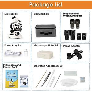 Sedumic Compound Binocular Microscope 40X-2000X LED Lighting for Kids Students Adults School Laboratory Home Education with Microscope Slides Set Phone Adapter Spiral Moving Scale