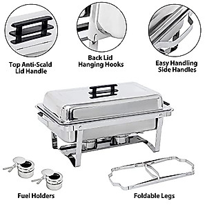 SUPER DEAL Newest 4 Pack 8QT Food Warmer, Rectangular Chafing Dish Buffet Set w/Foldable Frame Legs, Stainless Steel Full Size Chafer Dish for Parties